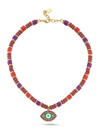Berrin Özkan Kadın Mor Kırmızı Boncuklu Altın Rengi Kaplama Kolye EU Berrin Özkan Kadın Mor Kırmızı Boncuklu Altın Rengi Kaplama Kolye EU