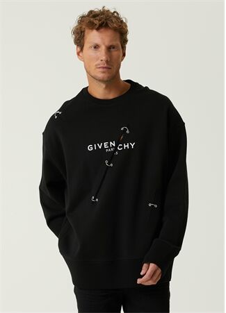 Givenchy Erkek Siyah Logo Baskılı Sweatshirt S EU