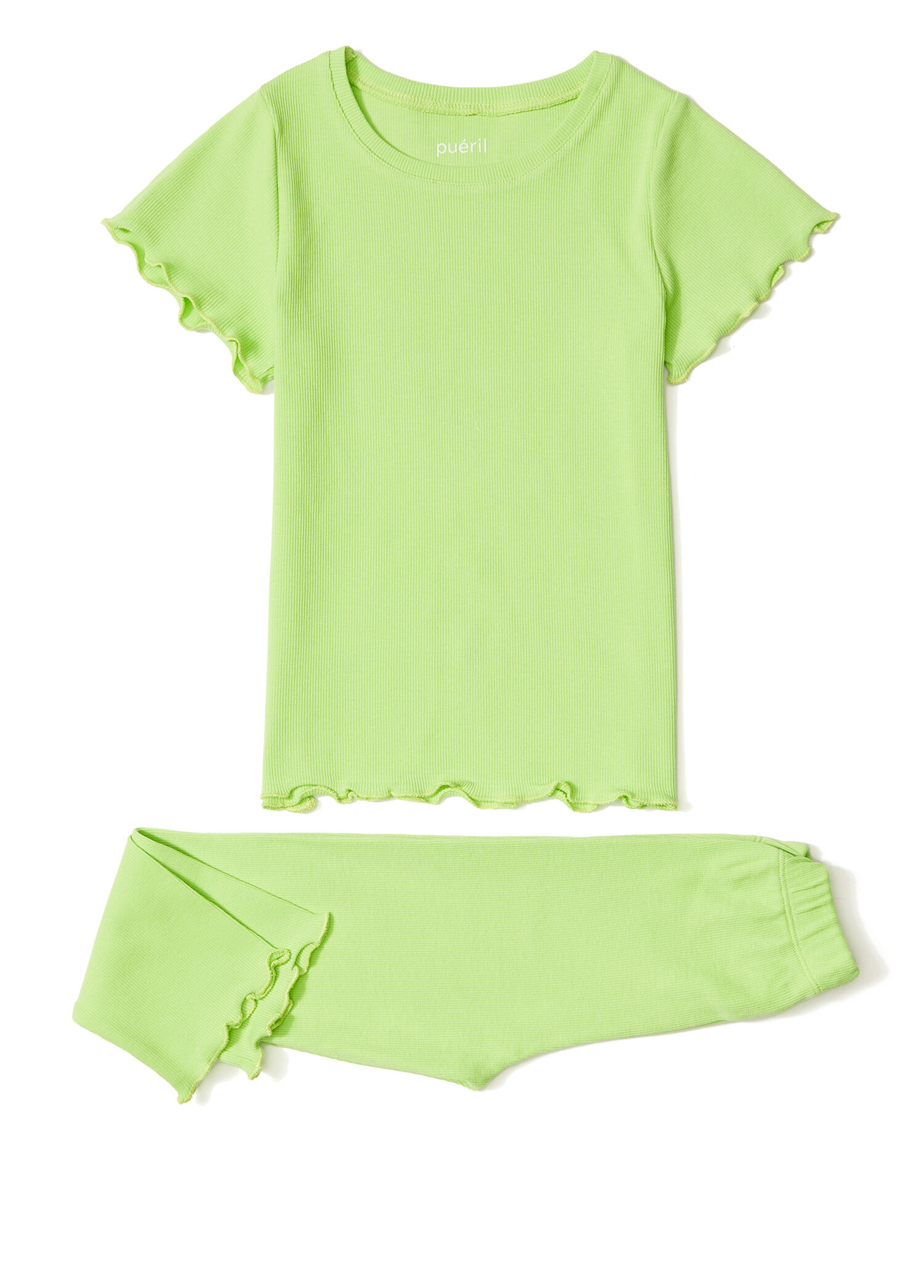 Pueril - Neon Yeşil Fitilli Kız Çocuk Pijama Seti - Neon Green