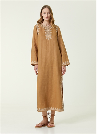 Tory Burch Kadın Taba Nakış Detaylı Keten Kaftan Turuncu S EU Tory Burch Kadın Taba Nakış Detaylı Keten Kaftan Turuncu S EU
