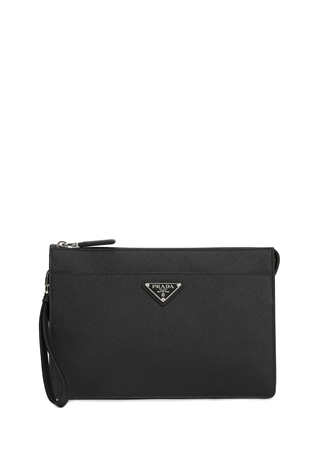 Prada Erkek Siyah Logo Detaylı Deri El Portföyü EU Prada Erkek Siyah Logo Detaylı Deri El Portföyü EU