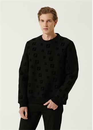 Fendi Erkek Siyah Logo Desenli Kazak L EU
