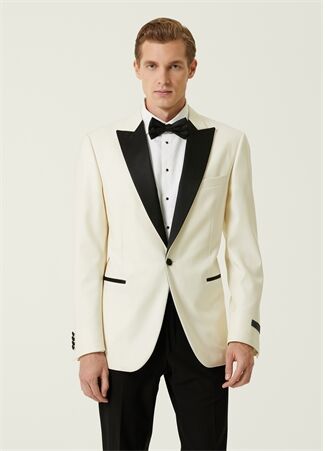 Pal Zileri Erkek Beyaz Siyah Kırlangıç Yaka Saten Garnili Yün Ceket 50 IT Pal Zileri Erkek Beyaz Siyah Kırlangıç Yaka Saten Garnili Yün Ceket 50 IT