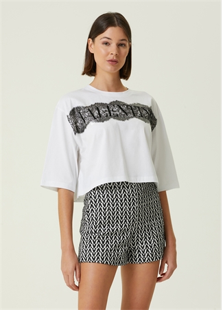 Valentino Kadın Beyaz Siyah Dantelli Logolu T-shirt XS EU Valentino Kadın Beyaz Siyah Dantelli Logolu T-shirt XS EU