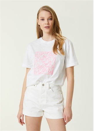 Beymen Club Kadın Beyaz Neon Pembe Monogram Logolu T-shirt XS Beymen Club Kadın Beyaz Neon Pembe Monogram Logolu T-shirt XS