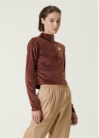 Nike Kadın Air Bronz Çeyrek Fermuarlı Kadife Üst Kahverengi L EU