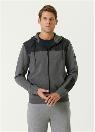 Boss Erkek Koyu Gri Dik Yaka Fermuarlı Sweatshirt S EU