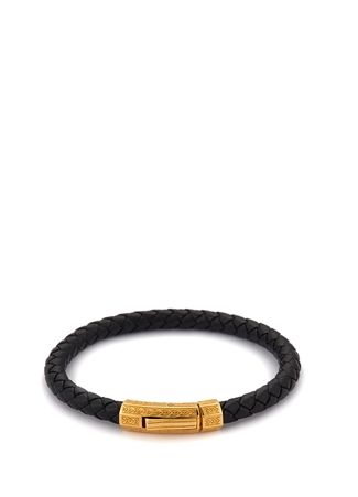 AtolyeWolf Erkek Siyah Gold Örgü Dokulu Deri Bileklik EU AtolyeWolf Erkek Siyah Gold Örgü Dokulu Deri Bileklik EU