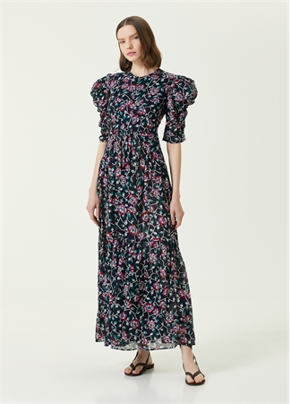 Etoile Isabel Marant Kadın Sichelle Çiçekli Maksi Elbise Siyah 36 FR