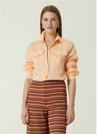 Beymen Club Kadın Turuncu Çift Cepli Rahat Keten Gömlek XS