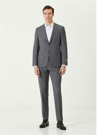 Canali Erkek Gri Kareli Yün Takım Elbise 48 IT