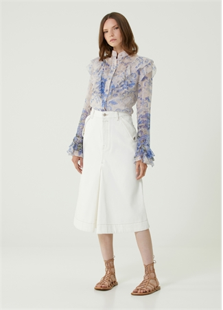 Zimmermann Kadın Beyaz Pilili Midi Jean Etek 0 US