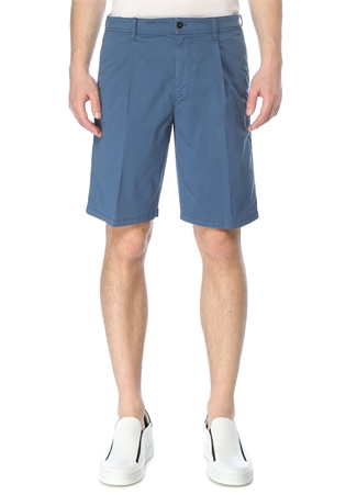 Pal Zileri Erkek Mavi Normal Bel Pilili Keten Bermuda 50 IT