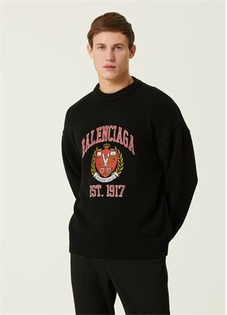 Balenciaga Erkek Siyah Logo Detaylı Kazak S EU