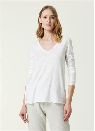 American Vintage Kadın Beyaz V Yaka Uzun Kol T-shirt S EU American Vintage Kadın Beyaz V Yaka Uzun Kol T-shirt S EU
