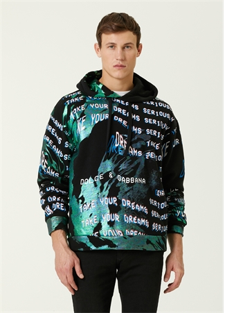 Dolce&Gabbana Erkek Siyah Kapüşonlu Slogan Desenli Sweatshirt 46 IT Dolce&Gabbana Erkek Siyah Kapüşonlu Slogan Desenli Sweatshirt 46 IT