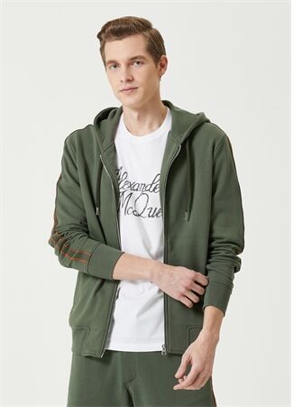 Alexander McQueen Erkek Haki Kapüşonlu Logo Bantlı Sweatshirt L EU Alexander McQueen Erkek Haki Kapüşonlu Logo Bantlı Sweatshirt L EU