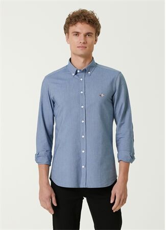 Beymen Club Erkek Oxford Slim Fit Mavi Süet Garnili Gömlek S