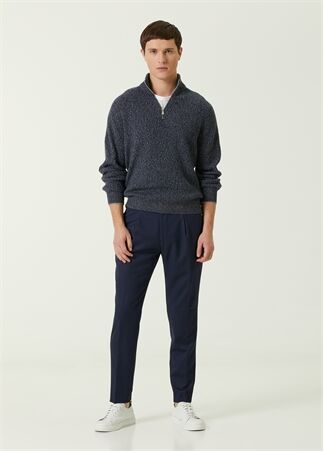 Pal Zileri Erkek Lacivert Pilili Yün Pantolon 54 IT