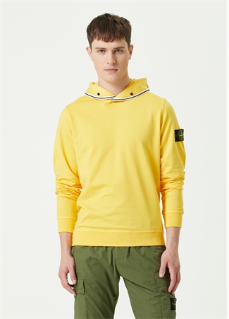 Stone Island Erkek Sarı Kapüşonlu Logolu Sweatshirt S EU Stone Island Erkek Sarı Kapüşonlu Logolu Sweatshirt S EU