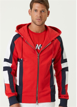 Balmain Erkek Colorblocked Kapüşonlu Logolu Sweatshirt Kırmızı L EU Balmain Erkek Colorblocked Kapüşonlu Logolu Sweatshirt Kırmızı L EU