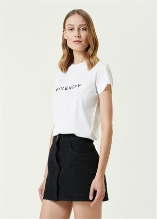 Givenchy Kadın Beyaz Bisiklet Yaka Logolu T-shirt XS EU