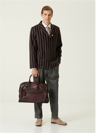 Lardini Erkek Bordo Şal Yaka Çizgili Yün Dış Gömlek L EU