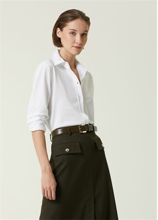 Beymen Collection Kadın Beyaz Pike Örme Spor Gömlek 34