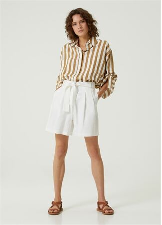 Beymen Club Kadın Beyaz Beli Kuşaklı Pilili Şort 42 EU