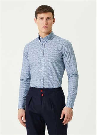 Canali Erkek Mavi Çiçek Desenli Gömlek M EU