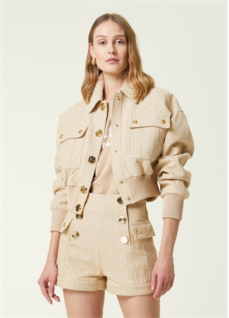 Balmain Kadın Bej Logo Motifli Bomber Mont 38 FR Balmain Kadın Bej Logo Motifli Bomber Mont 38 FR