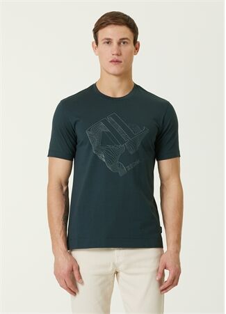 Z Zegna Erkek Koyu Yeşil Bisiklet Yaka Baskılı T-shirt L IT