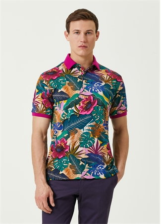Etro Erkek Yeşil Şeftali Polo Yaka Desenli T-shirt Pembe S EU