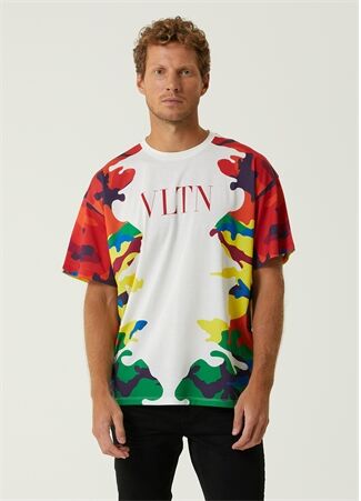 Valentino Erkek Colorblocked Logo Baskılı T-shirt Beyaz S EU