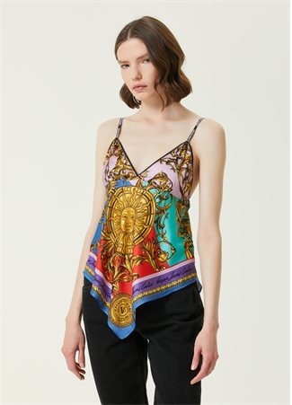 Versace Jeans Couture Kadın Turkuaz Barok Desenli Asimetrik Bluz 38 It