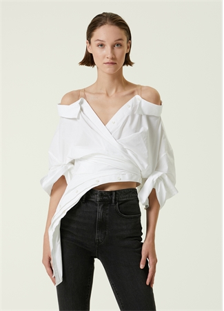 Alexander Wang Kadın Beyaz Düşük Omuzlu Asimetrik Bluz 0 US Alexander Wang Kadın Beyaz Düşük Omuzlu Asimetrik Bluz 0 US