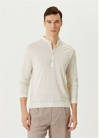 Boglioli Erkek Beyaz Hakim Yaka Uzun Kollu Keten T-shirt S EU