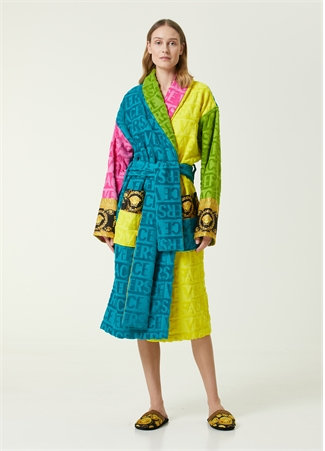 Versace Colorblocked Logo Jakarlı Bornoz Çok Renkli