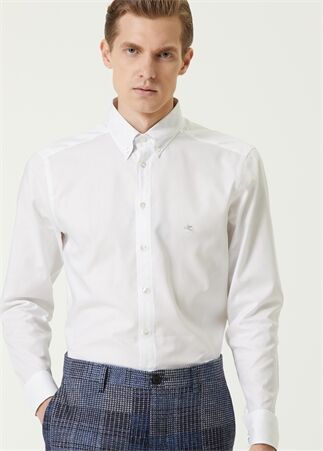 Etro Erkek Beyaz Düğmeli Yaka Gömlek 38 IT