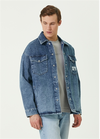 Ck Jeans Erkek Mavi Logolu Oversized Denim Gömlek L Eu Ck Jeans Erkek Mavi Logolu Oversized Denim Gömlek L Eu