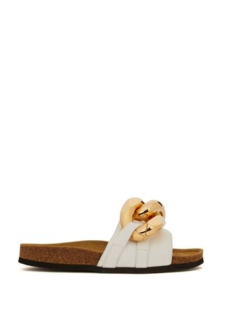 Jw Anderson Kadın Beyaz Zincir Detaylı Deri Terlik 36 EU