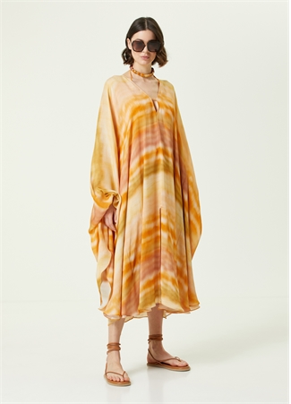 Cult Gaia Kadın V Yaka Batik Desenli Kaftan Turuncu Xs/s Eu