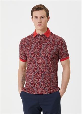 Etro Erkek Kırmızı Polo Yaka Etnik Desenli T-shirt S Eu