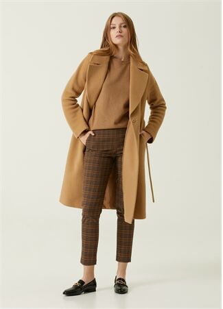 Network Kadın Slim Fit Kahverengi Ekoseli Pantolon 34 EU