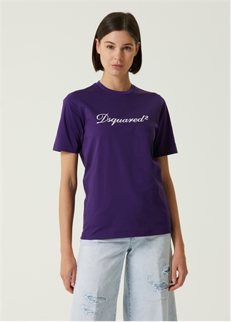 Dsquared2 Kadın Mor Bisiklet Yaka Logolu T-shirt M EU Dsquared2 Kadın Mor Bisiklet Yaka Logolu T-shirt M EU