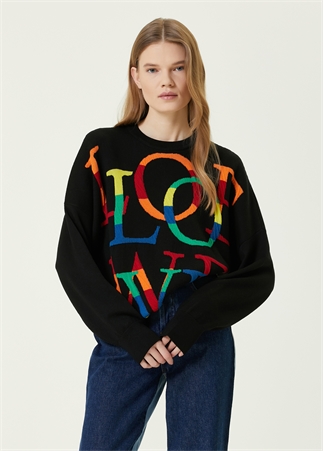 Loewe Kadın Siyah Bisiklet Yaka Logo Jakarlı Yün Kazak S EU