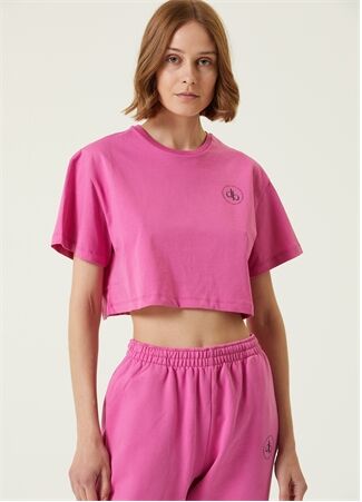 Dahlia Bianca Kadın Pembe Bisiklet Yaka Crop T-shirt L EU