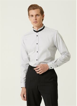 Palzileri Lab Erkek Beyaz Mikro Desenli Dik Yaka Gömlek 39 IT
