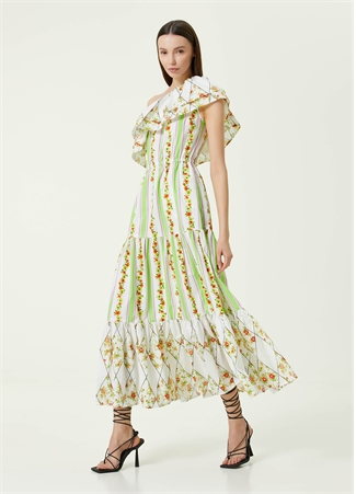 Msgm Kadın Yeşil Yakası Fırfırlı Desenli Midi Elbise 42 It