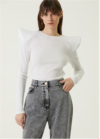 Balmain Kadın Beyaz Vatka Detaylı T-shirt 36 EU